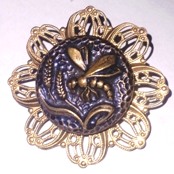 Vintage | Jewelry | Vtg 94s 50s Ornalu Filigree Brass Glass Bee Wasp ...